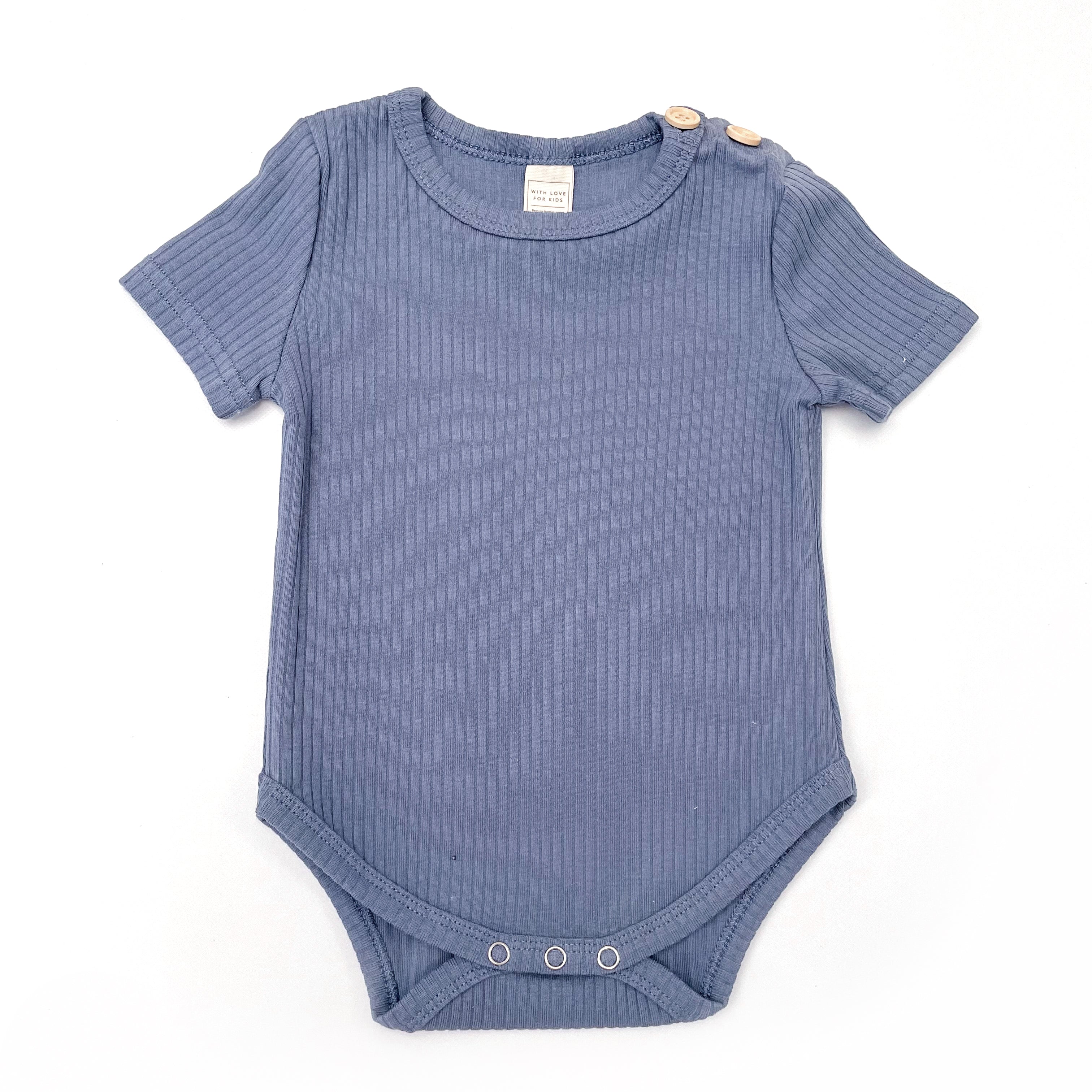 BASICS Wide Ribbed Short Sleeve Onesie/Top - OCEAN – With Love For Kids